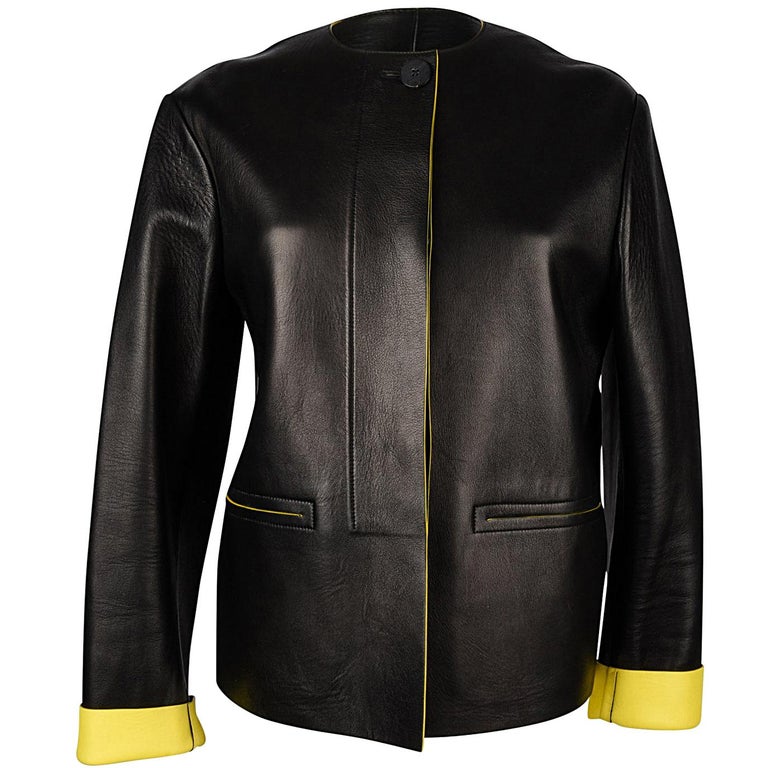 Celine Jacket Oversized Black w/ Yellow Interior Leather 34 / 6 mint at ...