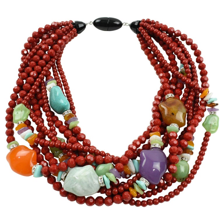 Angela Caputi Fruit Salad Red Resin Multi-Strand Statement Choker ...