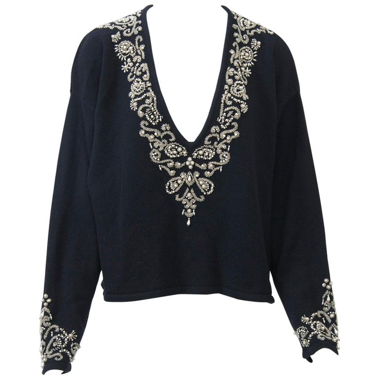Donna Karan Beaded Cashmere Sweater For Sale at 1stDibs