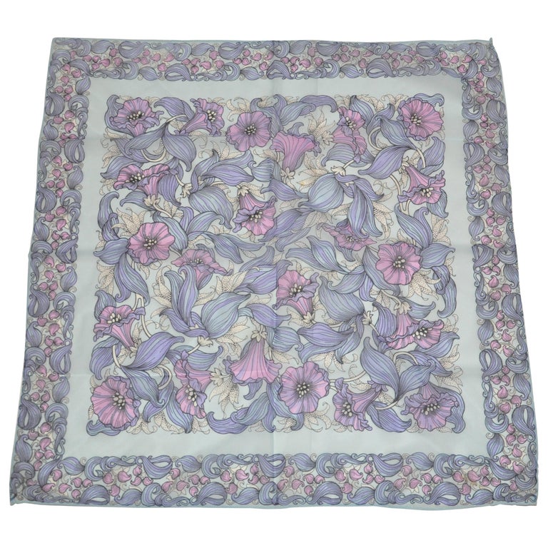 Powder Turquoise and Multi-Florals with Hand-Rolled Edges Acetate Scarf ...