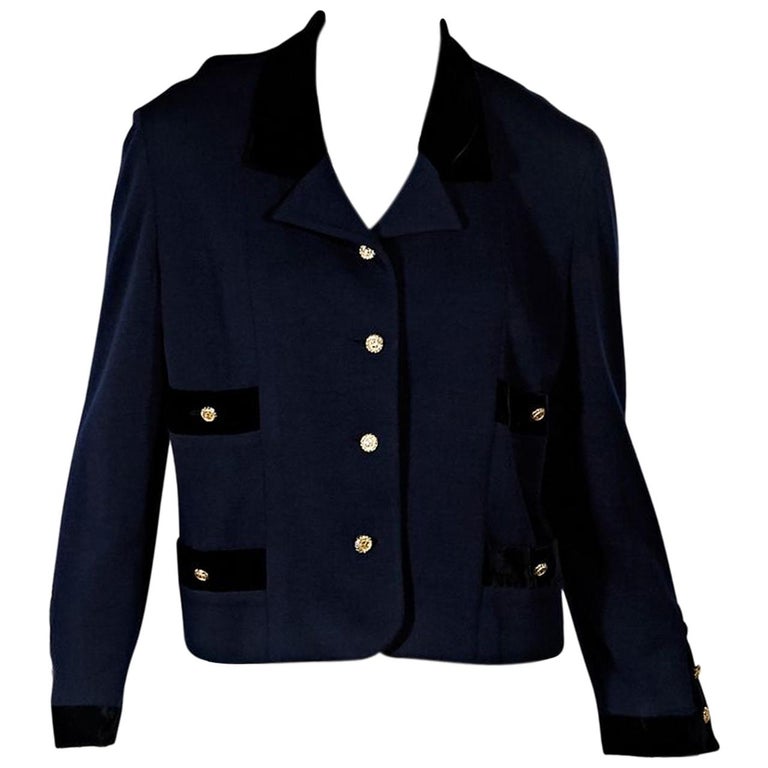 Navy Blue Vintage Chanel Button-Front Jacket For Sale at 1stDibs