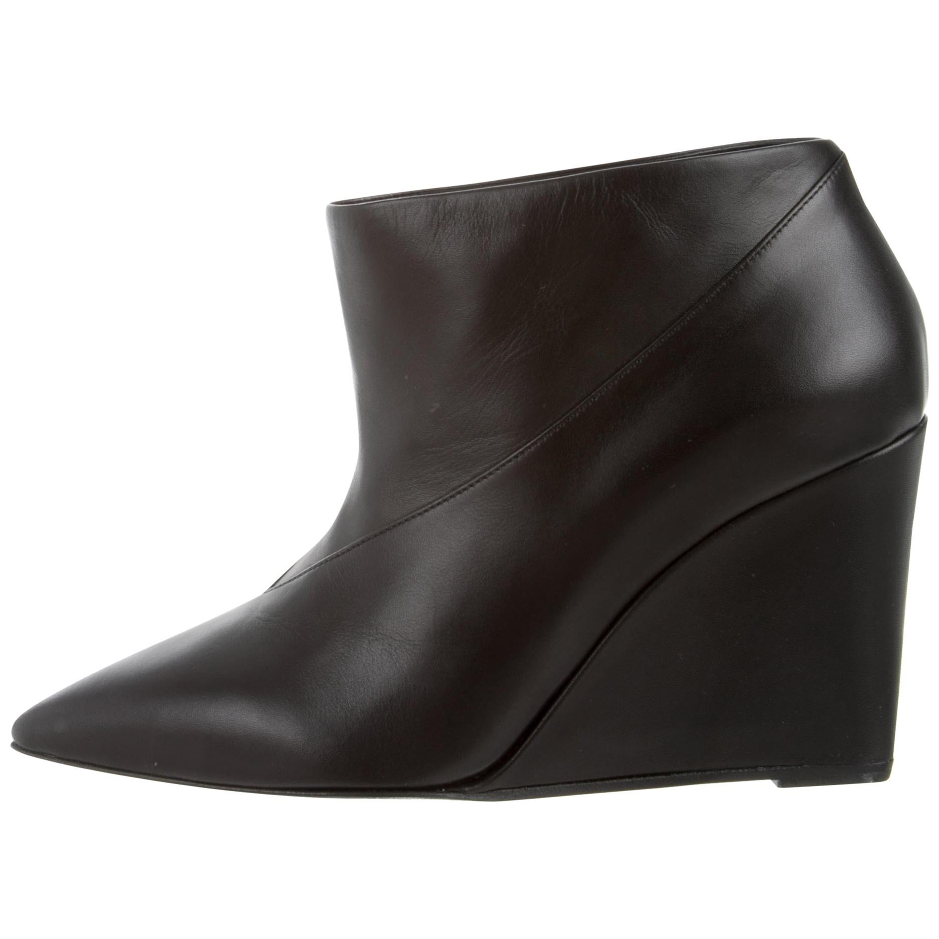 Hermes NEW Black Leather Pointy Heels Ankle Booties Boots in Box at ...