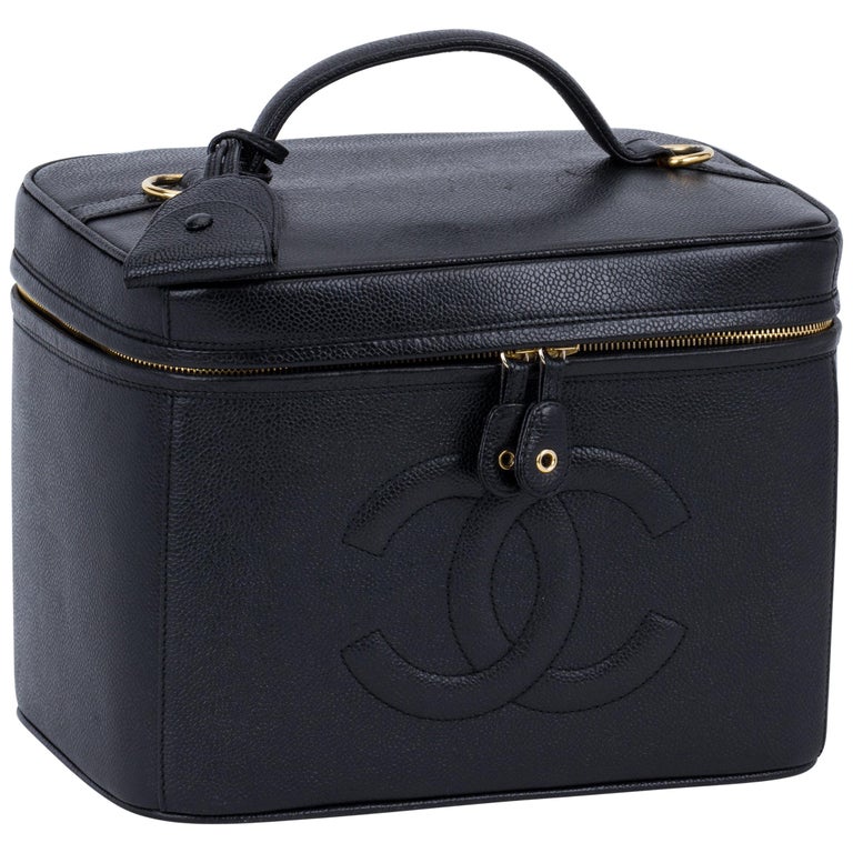 1980's Vintage Chanel Black Caviar Beauty Case Bag at 1stDibs
