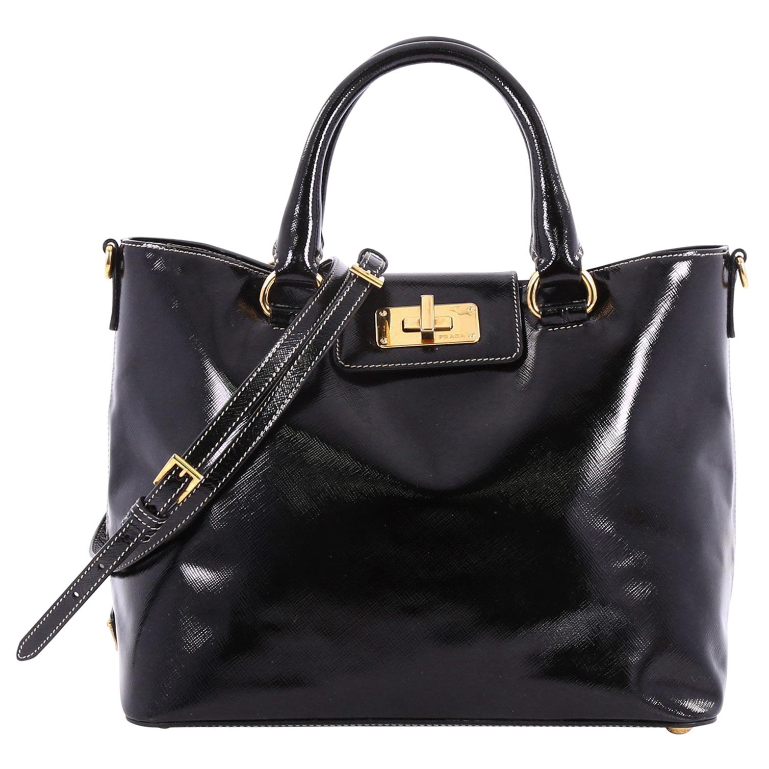 Prada Turn Lock Tote Vernice Saffiano Leather Medium at 1stDibs