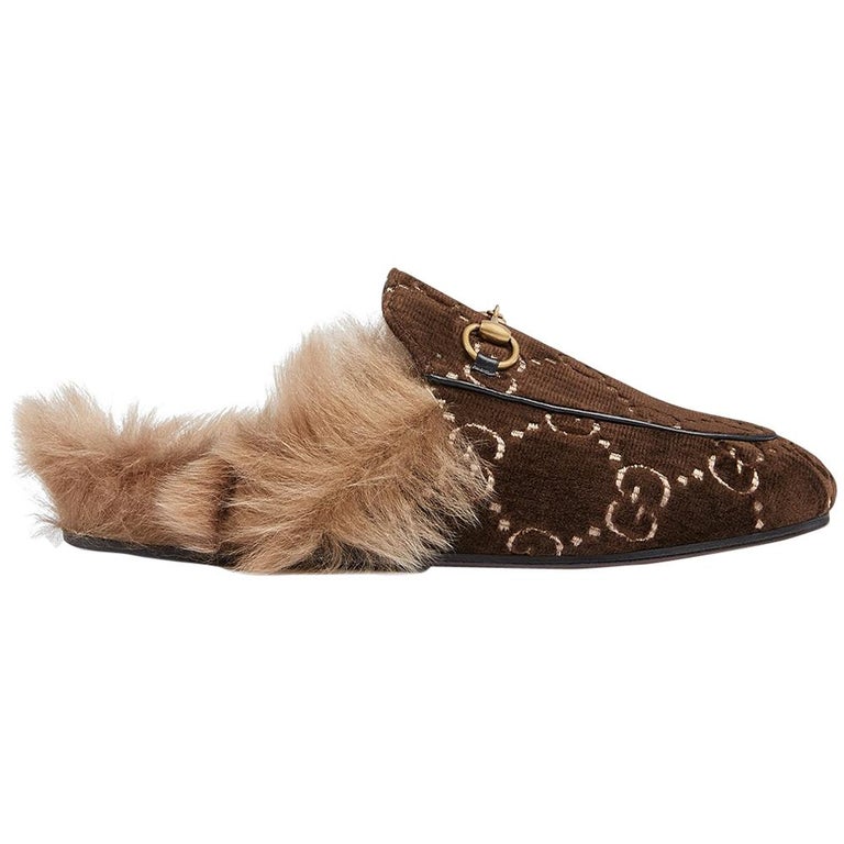 Gucci Princetown GG Velvet Slippers at 1stDibs