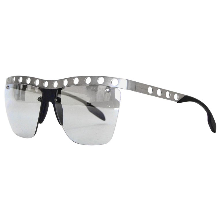 Prada Machine Brushed Silvertone Rimless Sunglasses W/ Metal Perforated ...