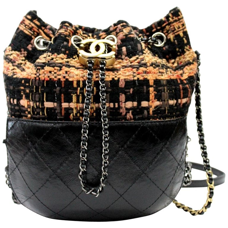 CHANEL Small Gabrielle Bucket Black Brown Orange Tweed at 1stDibs