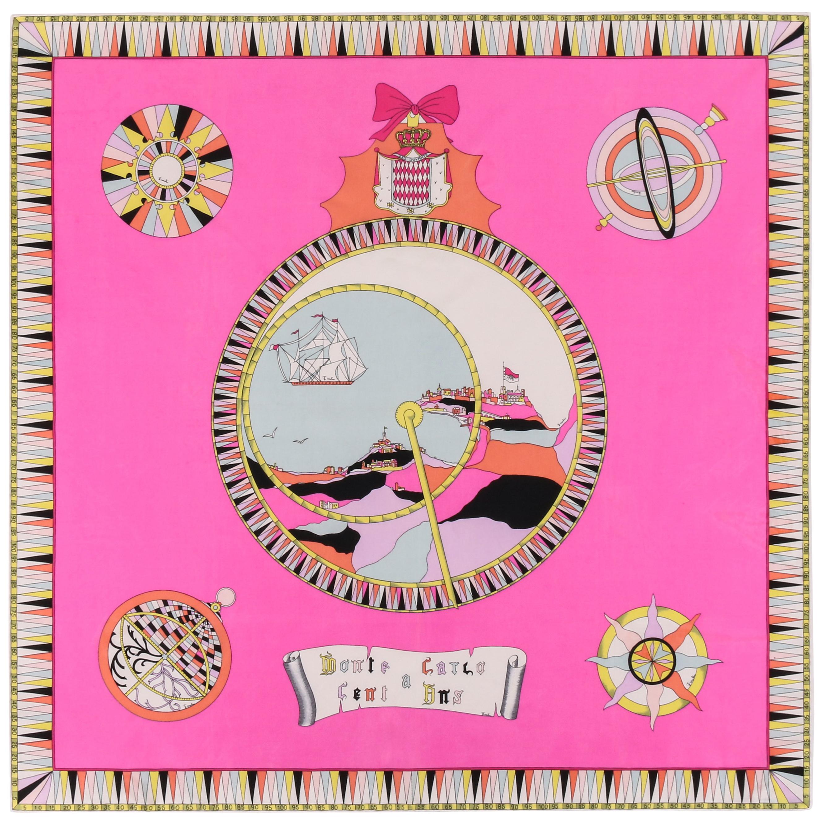 EMILIO PUCCI c.1966 "Monte Carlo A Cent Ano" Centennial Print Silk ...
