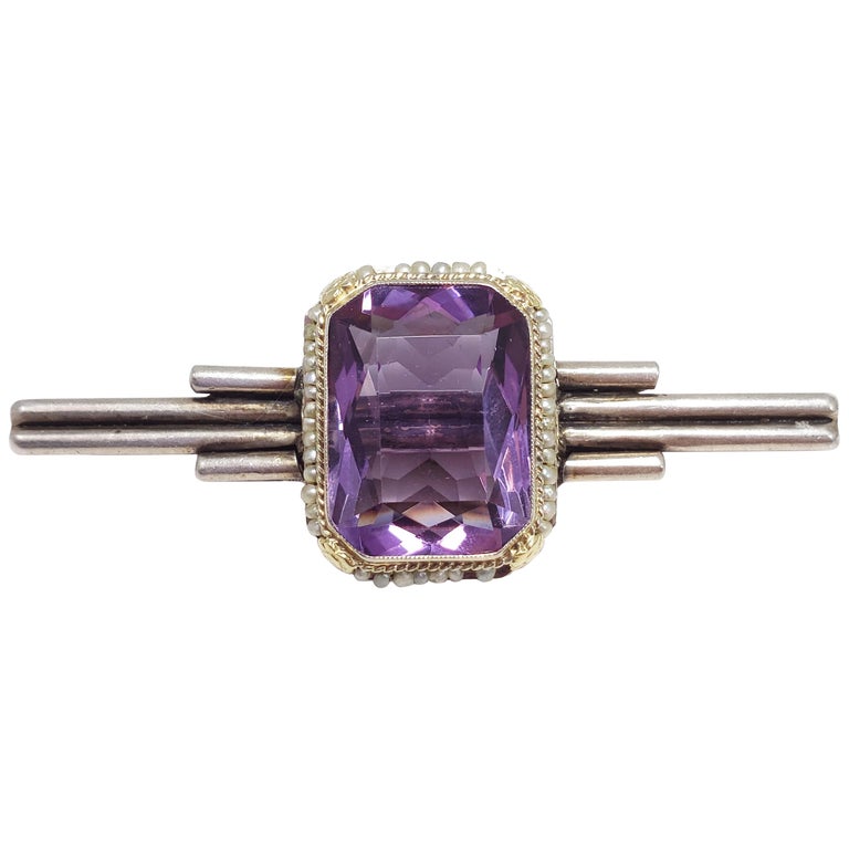 Antique Victorian Art Deco Amethyst and Seeded Pearl Sterling Silver ...