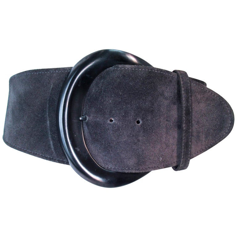 DONNA KARAN Grey Wide Suede Belt with Gunmetal Tone Buckle Size XS For ...