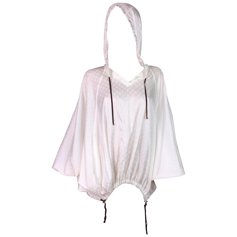 2007 Gucci Sheer Ivory Monogram Logo Nylon Hooded Pull Over Jacket at ...