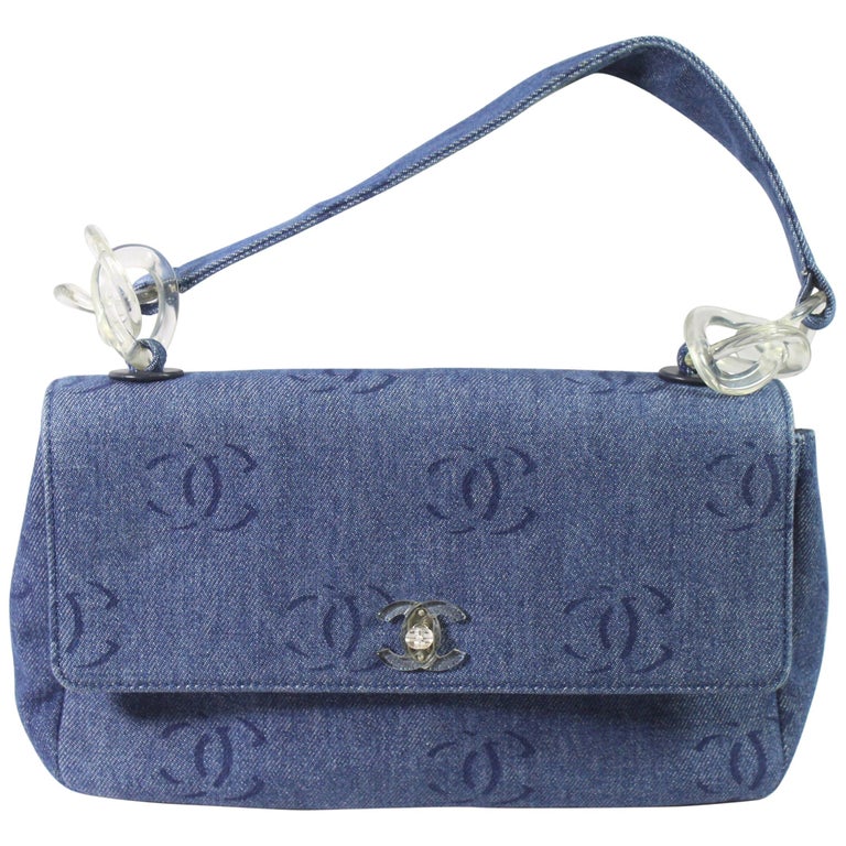 Chanel Denim Shoulder Bag with bakelite Chain and Lock at 1stDibs