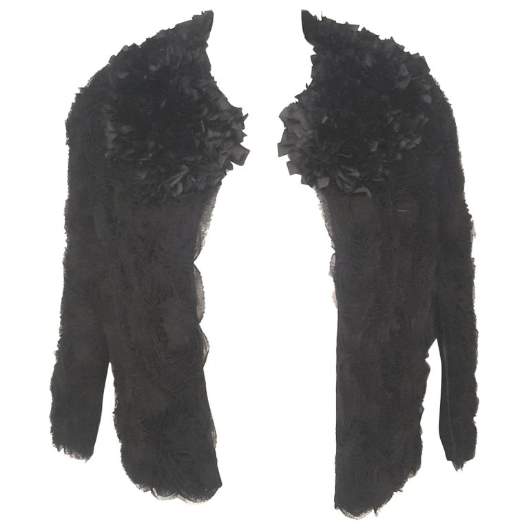 Givenchy Black Rosette Ruffle Embroidered Cropped Jacket at 1stDibs ...