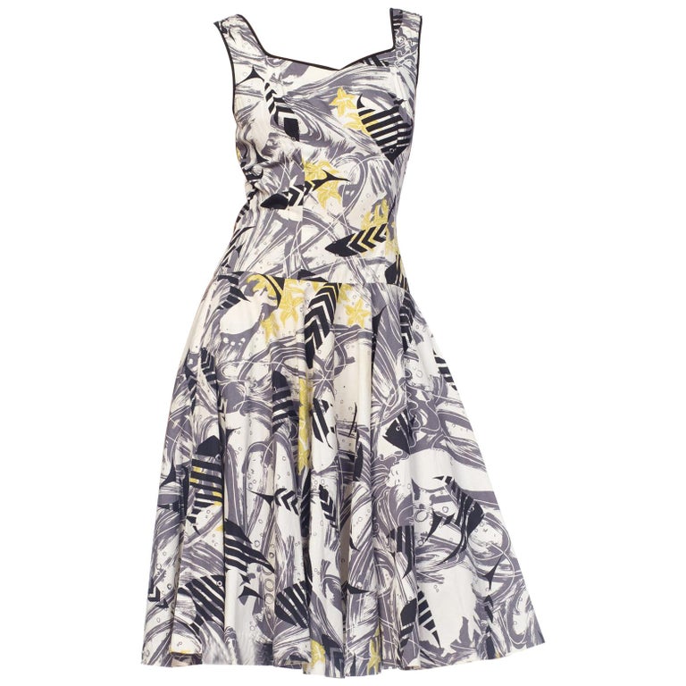 1950S DE JOHNSON Cotton Tropical Fish and Mermaid Printed Dress For ...