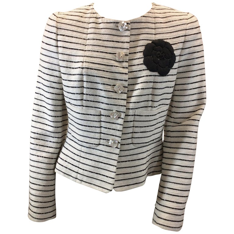Chanel White and Black Stripe Jacket For Sale at 1stDibs