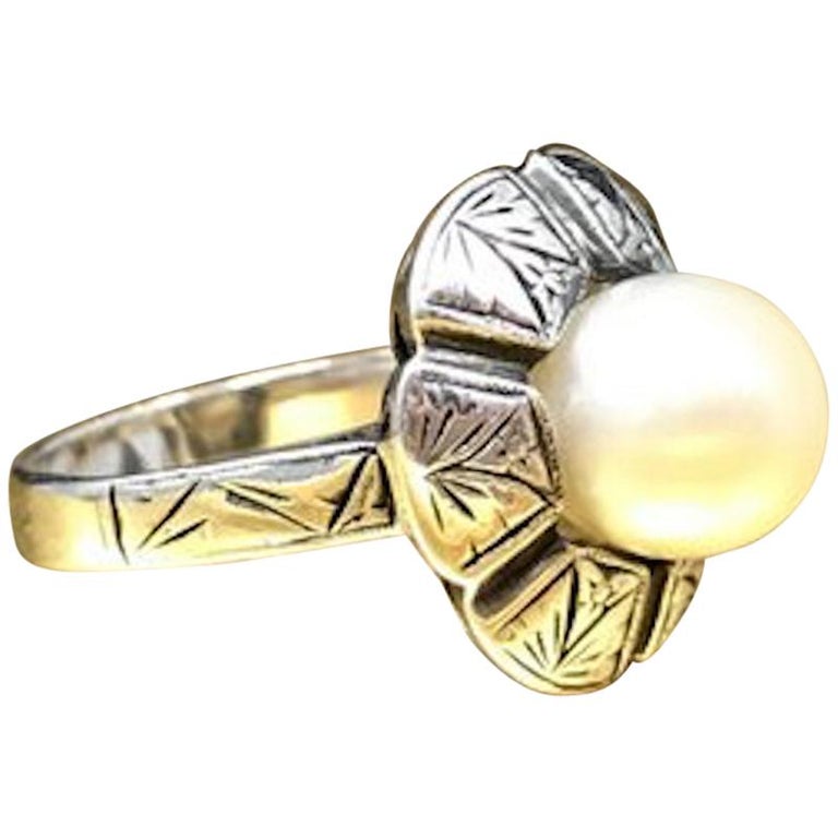 Antique 950 Sterling Natural Pearl Ring 1800s Grand Period Etruscan ...