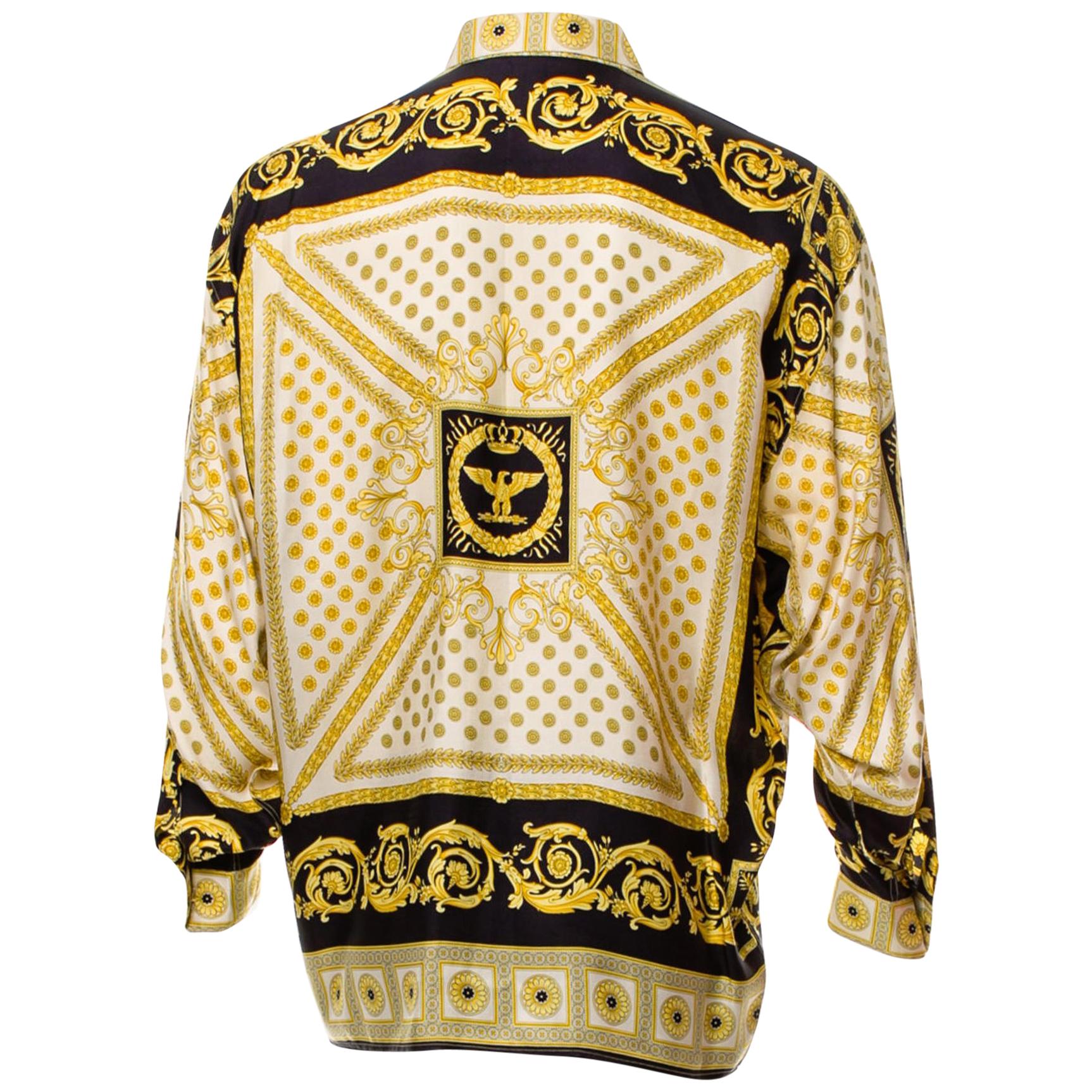 V2 Gianni Versace 1999 Black and Gold Baroque Imperial Eagle 100% Silk ...