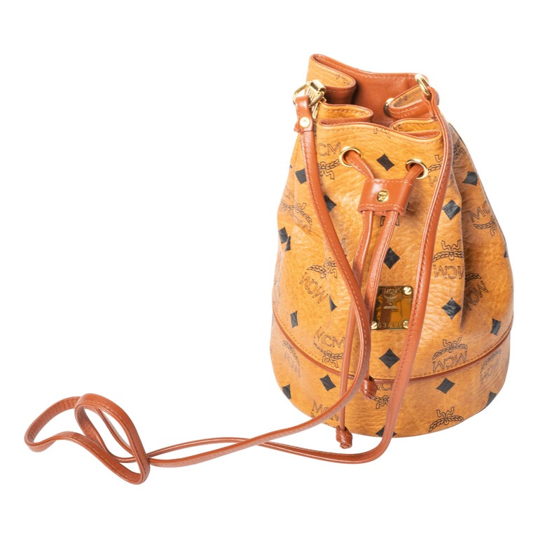 Vintage MCM Bucket Bag in Cognac - Mini For Sale at 1stDibs