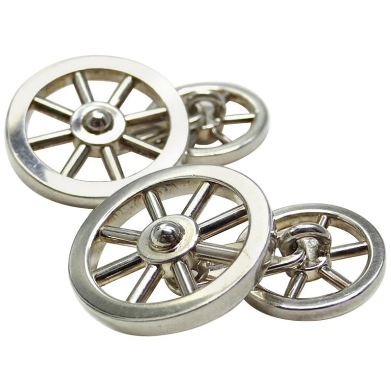 Hermes Silver 925 Wheel motif Cufflinks For Sale at 1stDibs
