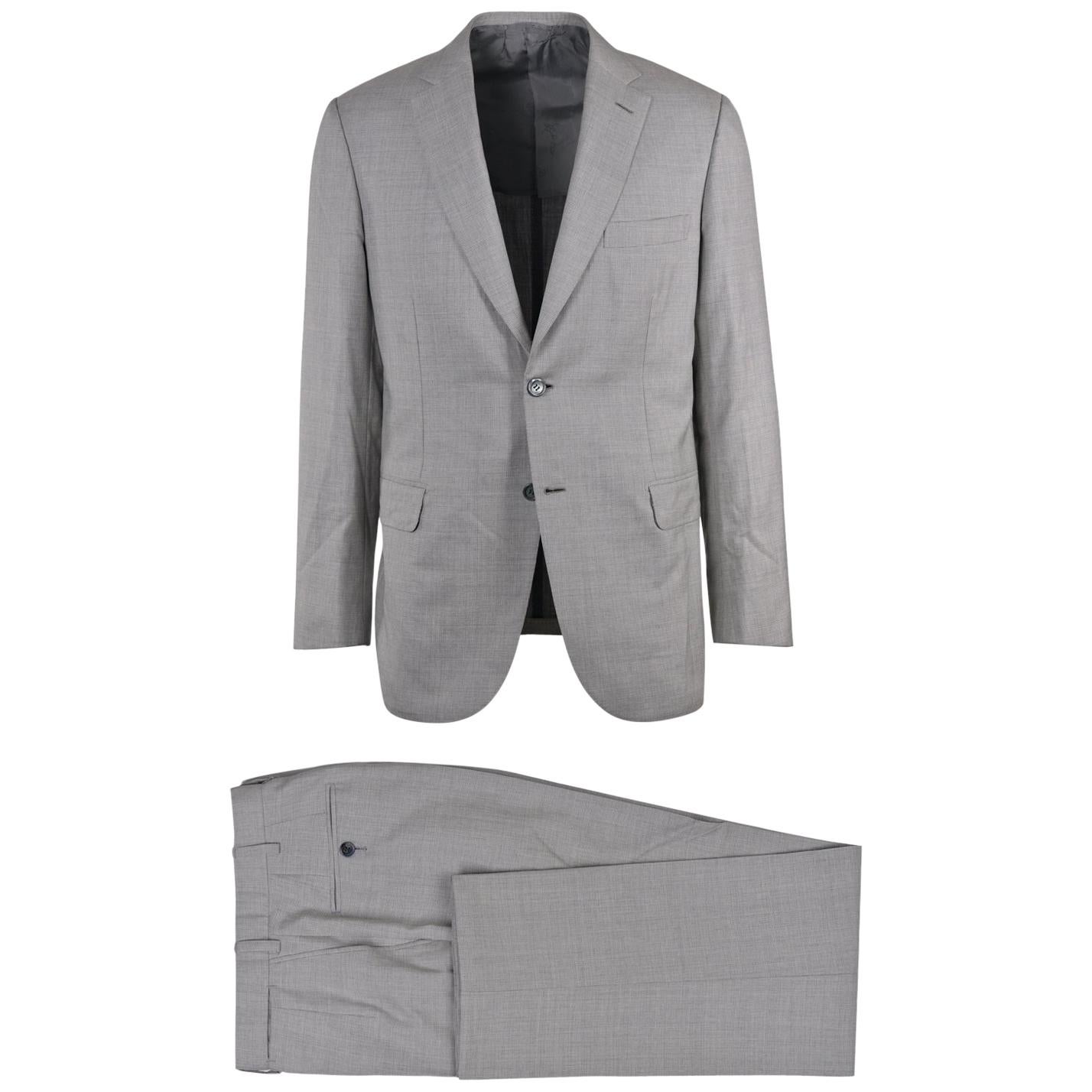 Brioni Mens Two Button Grey Silk Striped Estense Suit For Sale at 1stDibs
