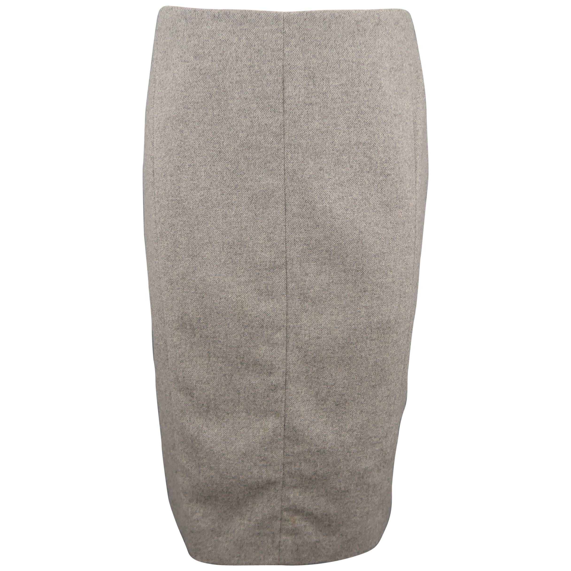 NARCISO RODRIGUEZ Size 6 Heather Grey Virgin Wool / Angora Tweed Skirt ...