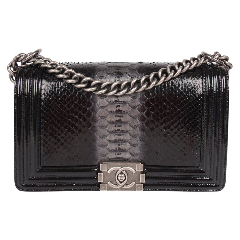 Chanel Le Boy Bag Python Leather Medium - black For Sale at 1stDibs ...