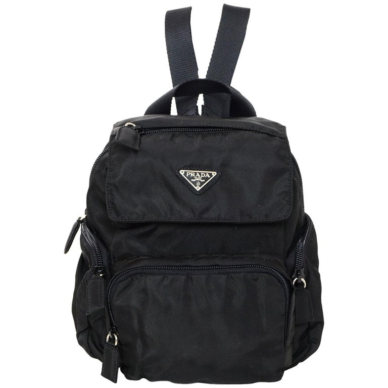 Prada Black Nylon Mini Backpack Bag W/ Zip Pockets For Sale at 1stDibs