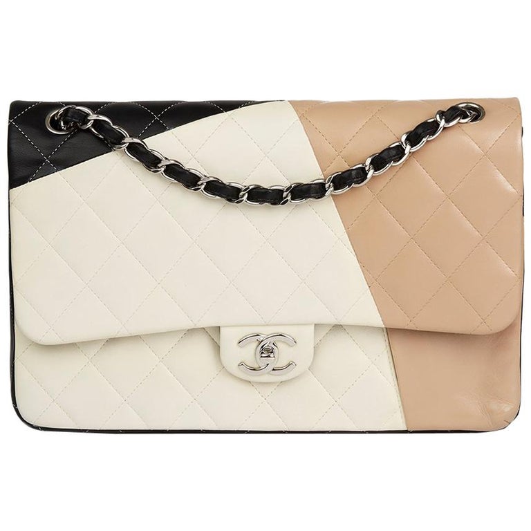 2013 Chanel Black, Beige and Taupe Quilted Lambskin Jumbo Classic ...