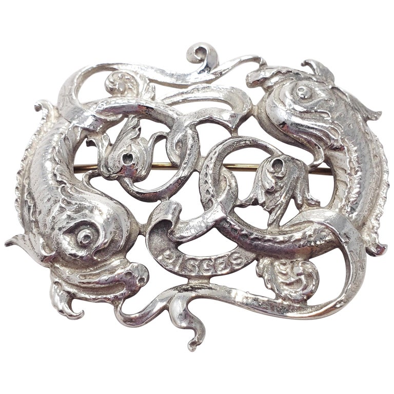 Cini Zodiac Pisces Brooch in Sterling Silver, 1950s at 1stDibs