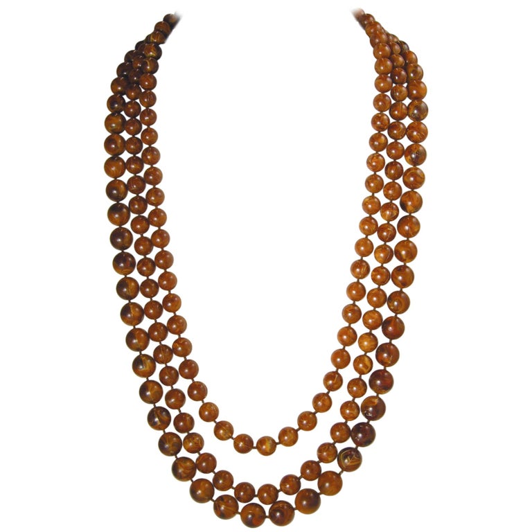 Vintage 3 Strand Brown Beaded 1960s Necklace For Sale at 1stDibs ...