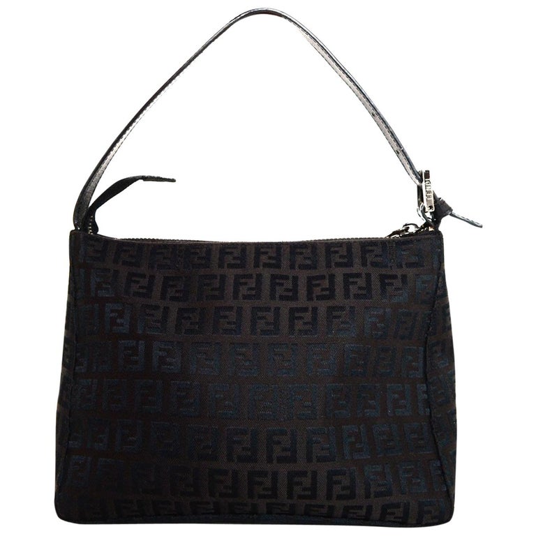 Fendi Brown Mini FF Canvas Monogram Zip Top Shoulder Bag For Sale at ...