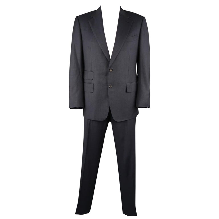TOM FORD 44 Regular Navy Woven Wool Notch Lapel 2 Button Suit at ...