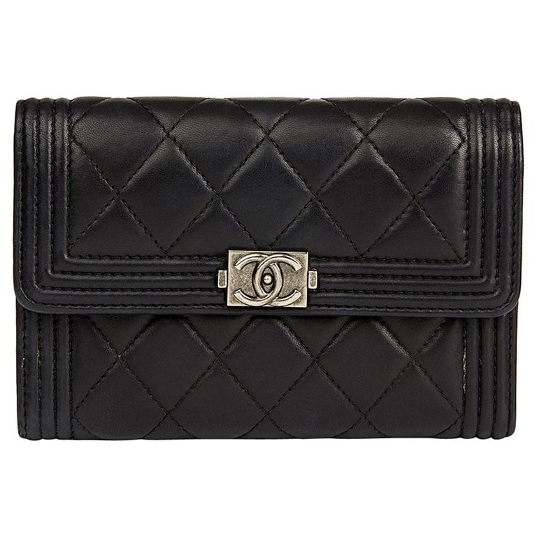 2014 Chanel Black Quilted Lambskin Boy Flap Wallet at 1stDibs