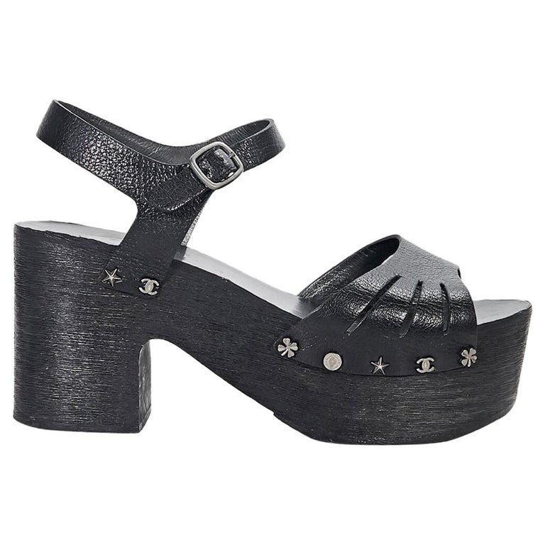 Black Chanel Leather Platform Sandals at 1stDibs | chanel platform sandals