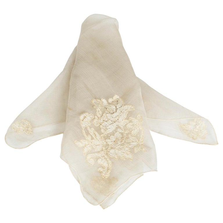 Late Victorian Silk Chiffon Handkerchief with Inset Lace Corners, 1900s ...
