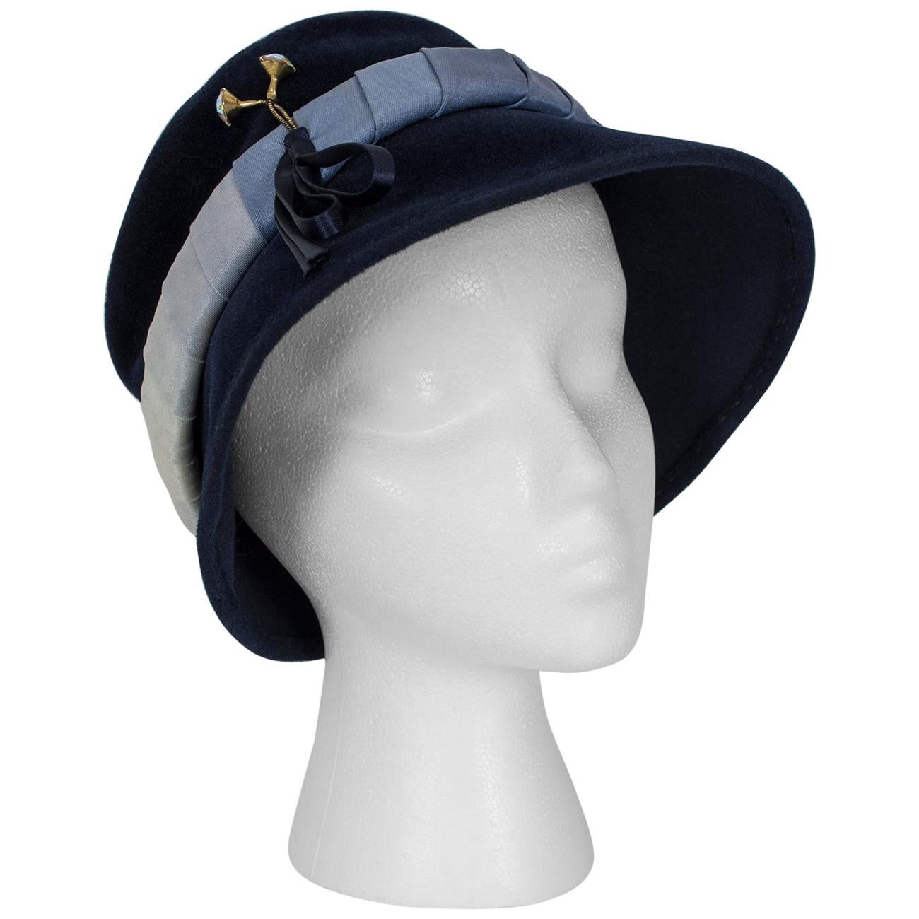 1970S Cobalt Blue Beaded Fringe Silk Cloché By Tony Chase Hat For Sale ...