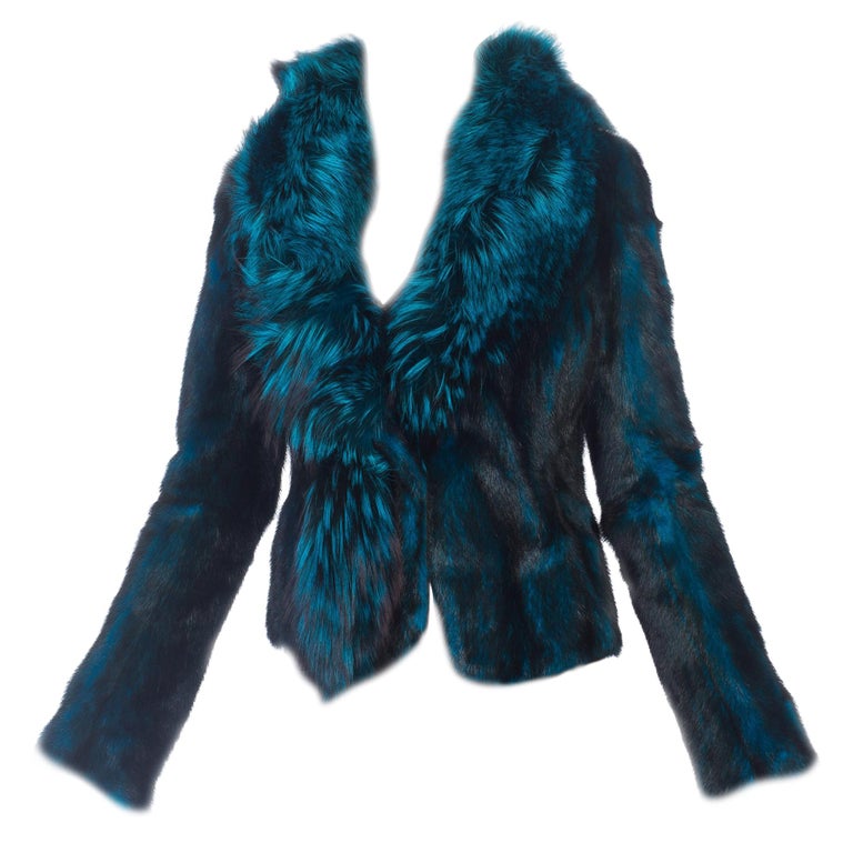 1990s Roberto Cavalli Blue and Black Mink and Fox Fur Jacket NWT at 1stDibs