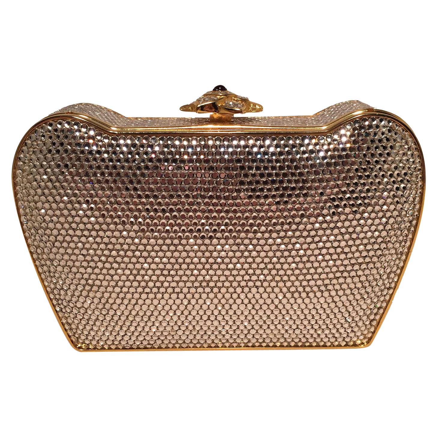 Judith Leiber Dark Red Satin Silk and Swarovski Crystal Evening Bag ...