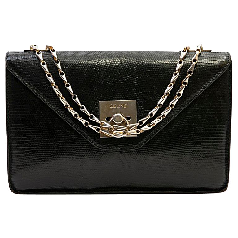 CELINE Vintage Bag in Black Lizard For Sale at 1stDibs