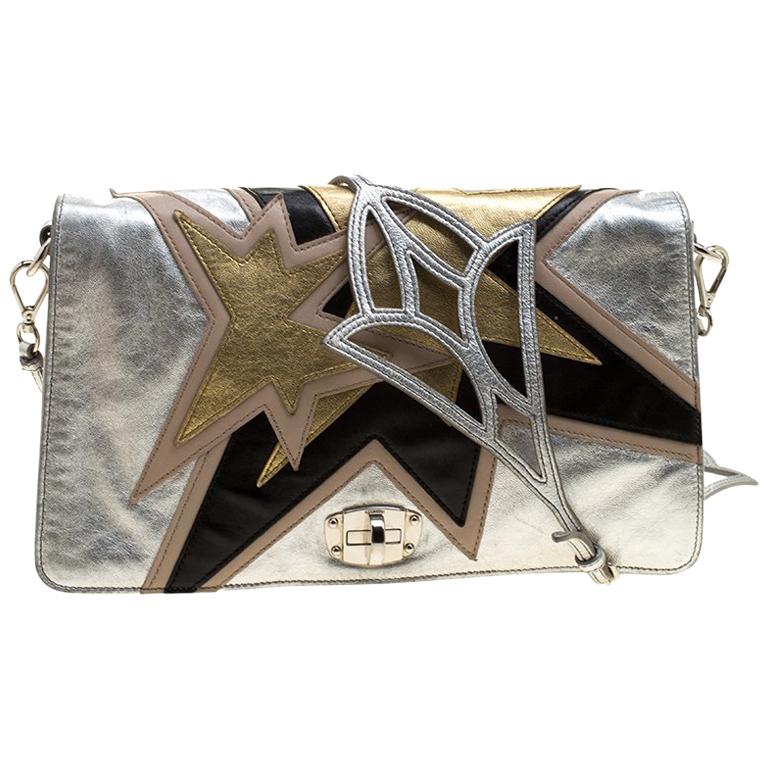 Miu Miu Silver Leather Mini Star Motif Diagonal Shoulder Bag at 1stDibs