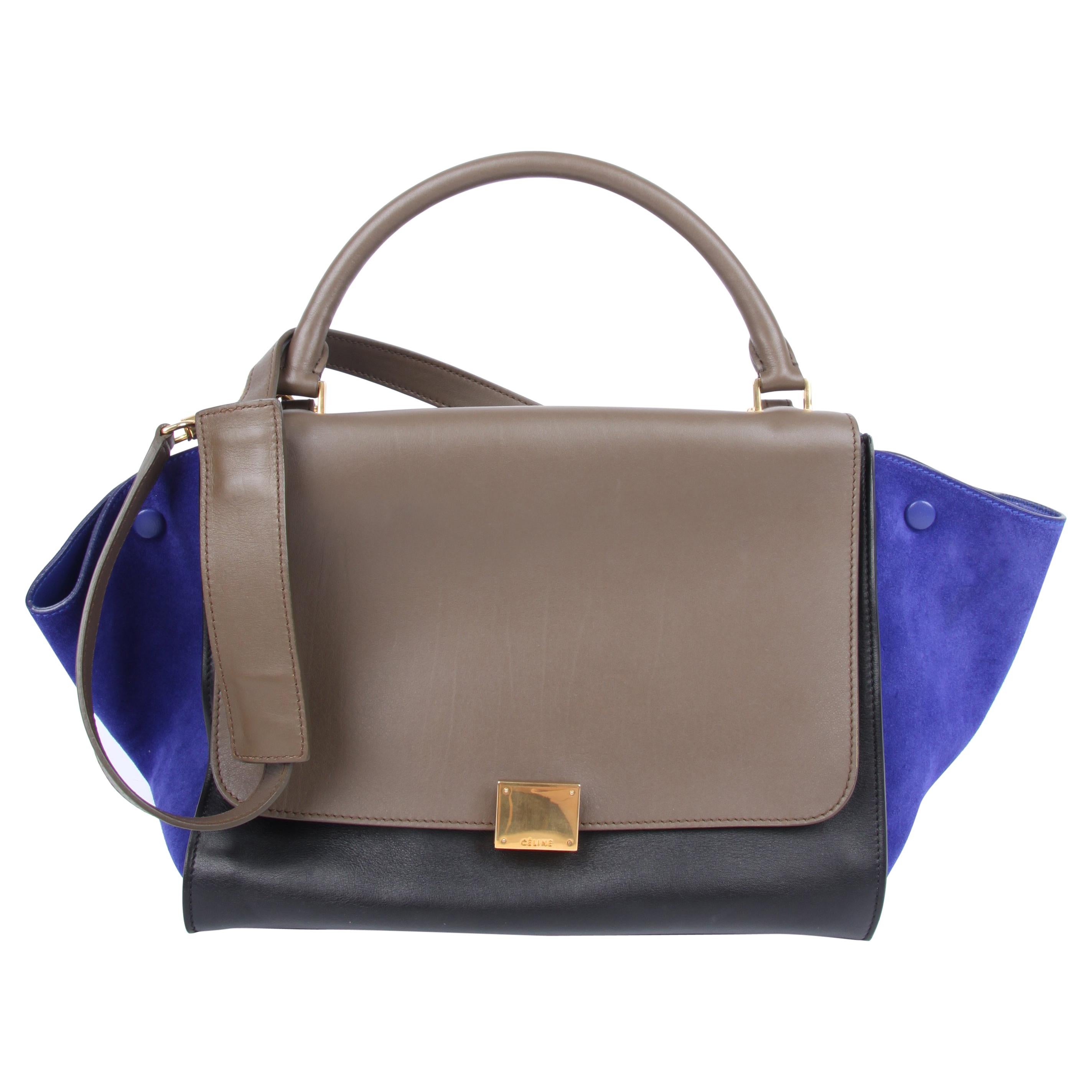 Celine Tricolor Trapeze Shoulder Bag - taupe/black/blue at 1stDibs