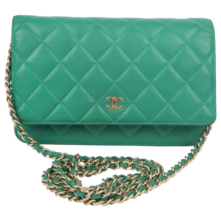 Chanel Wallet On Chain WOC Bag - green / silver at 1stDibs