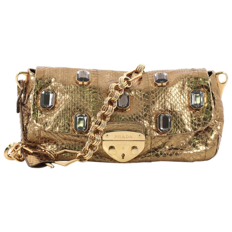 Prada Whips Pietre Lock Flap Shoulder Bag Embellished Python Small at ...
