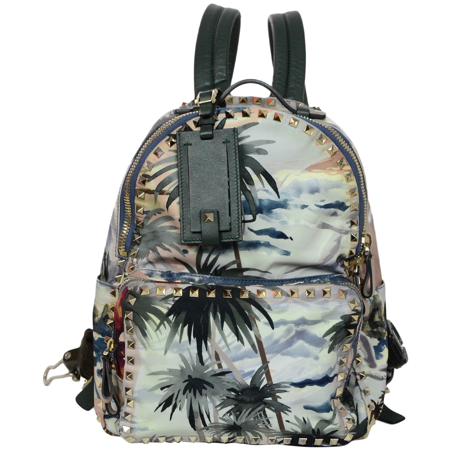 Valentino Green Nylon Hawaiian Couture Medium Rockstud Backpack Bag W ...