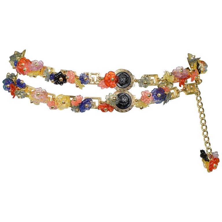 Vintage Gianni Versace 1993 Multicolor Floral Charm and Black Medusa ...