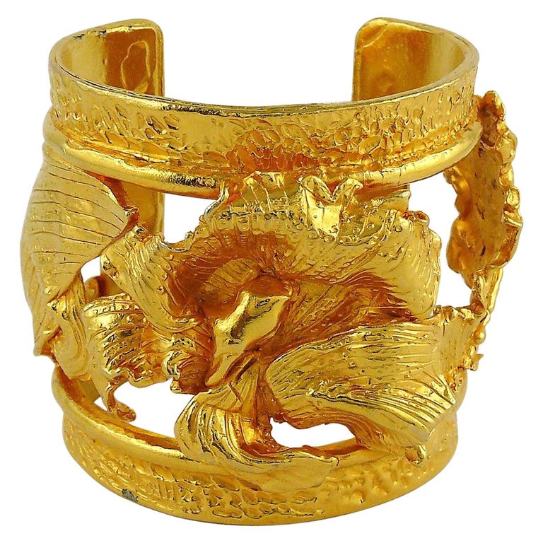 Leonard Paris Vintage Gold Toned Openwork Orchid Cuff Bracelet at 1stDibs