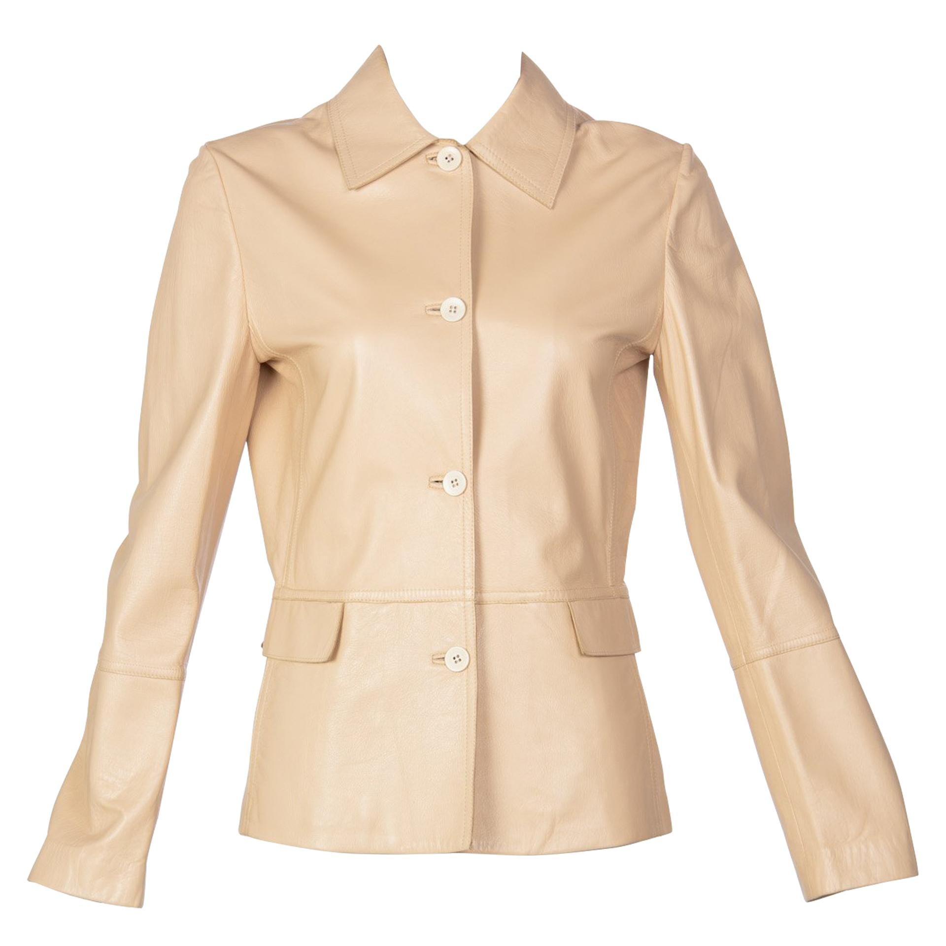 1990s Marella Tan Leather Jacket at 1stDibs