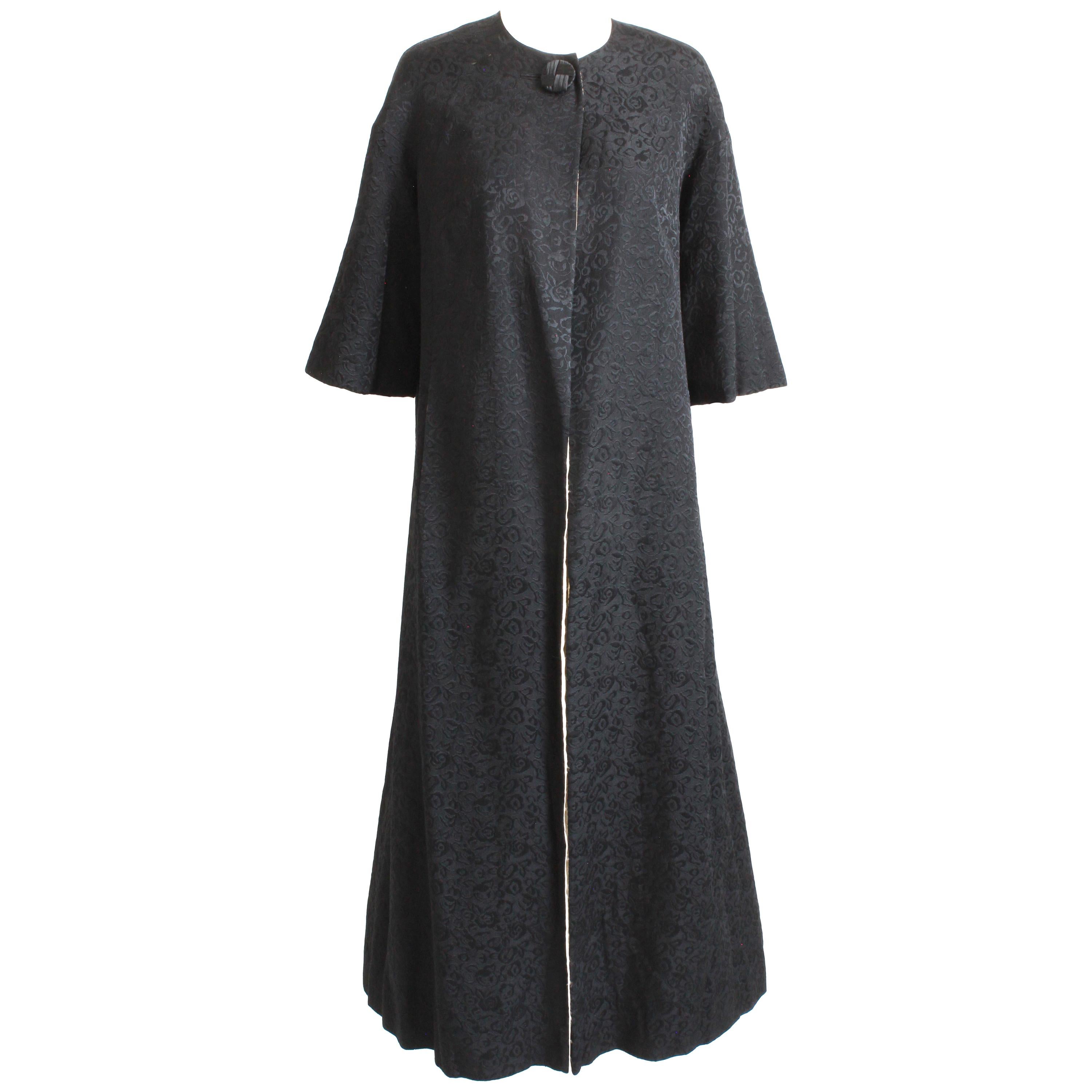 Opera Coat Black Floral Brocade Reversible Mid 20th Century Formal M ...