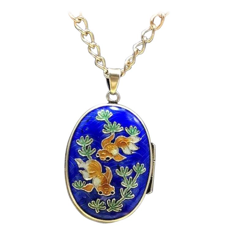 Antique 1900s Asian Cloisonne Koi Fish Gilded Sterling Silver Necklace ...