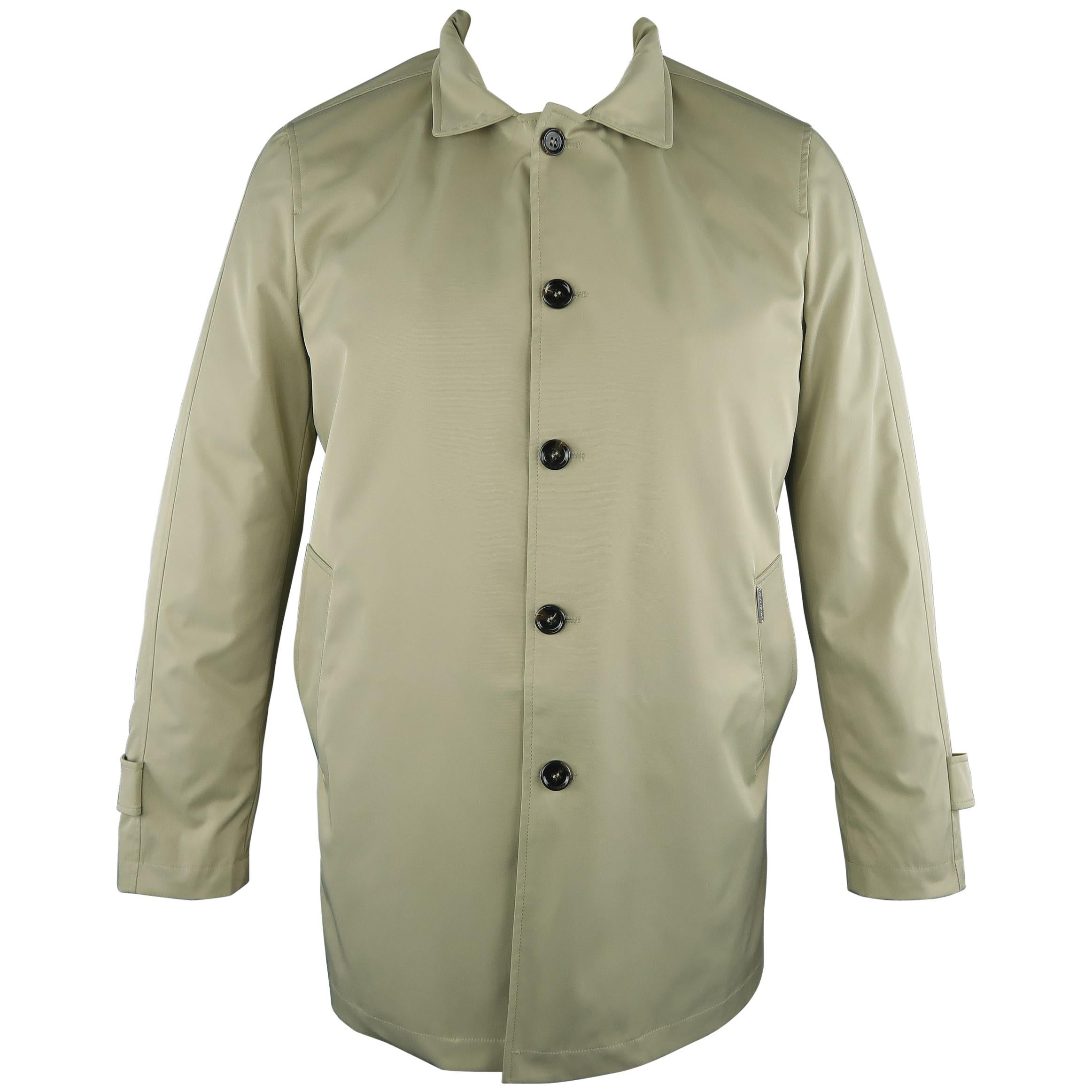 EREDI PISANO L Khaki Cotton Twill Zip Hood Detachable Liner Rain Coat ...